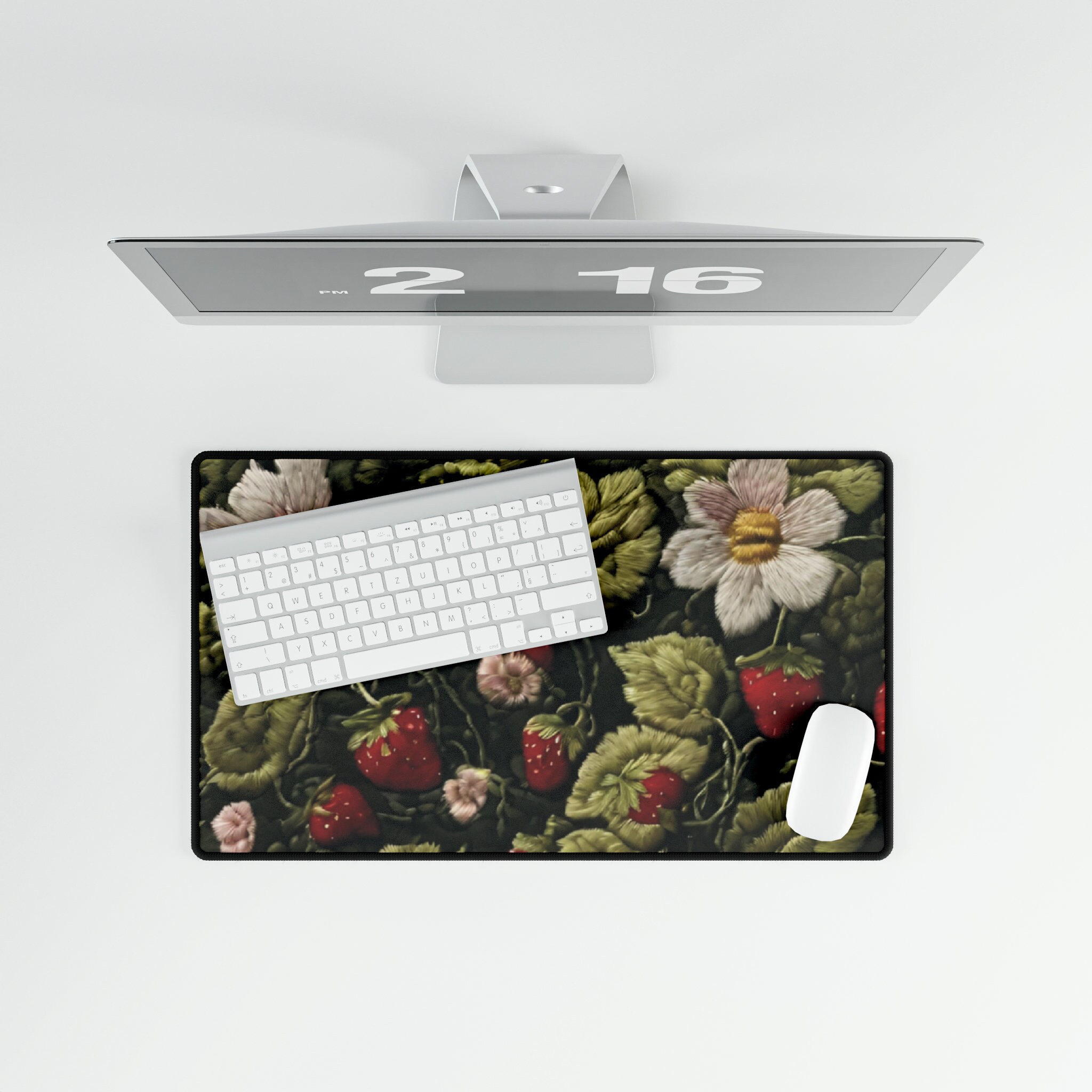 Strawberry Wildflower Cottagecore Desk Mat Printed Berry Moss Mouse Pad ...