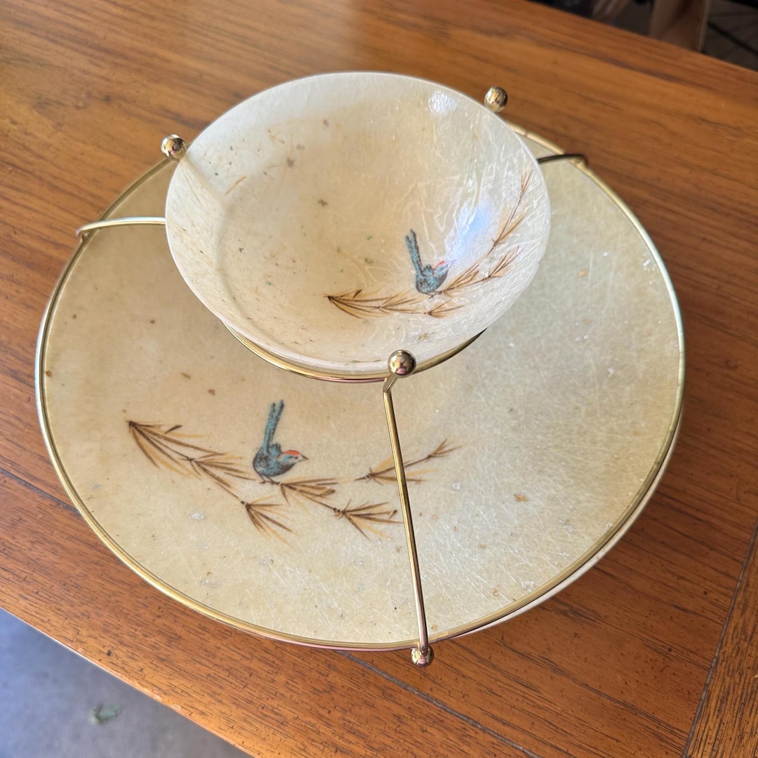 Vintage MCM Serving Dish, Spun Fiberglass Two Tier Serving Tray, Retro ...