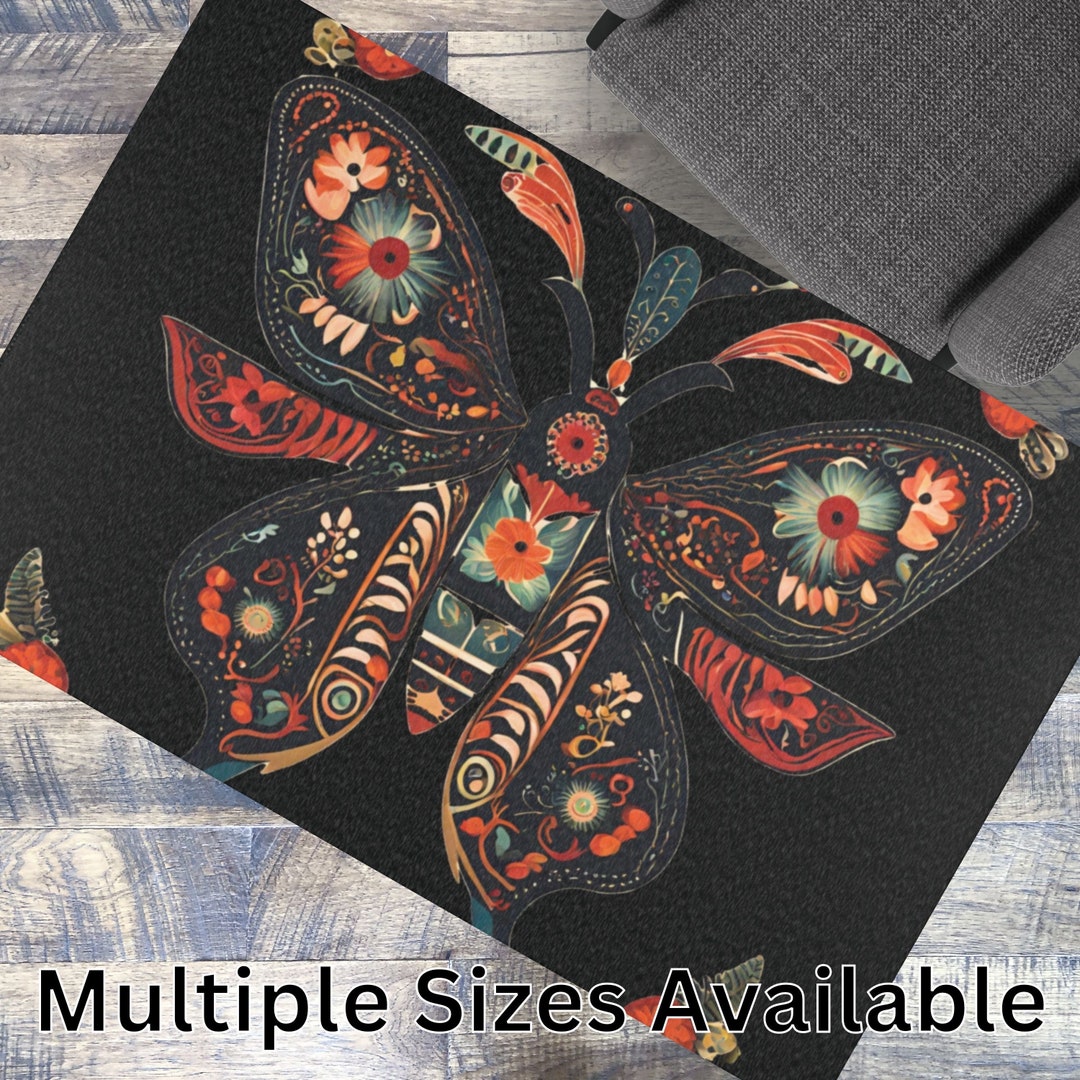 Butterfly Moth Boho Rug for Bedroom, Cottagecore Moroccan Living Room ...