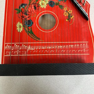 VTG Zither Handpainted Lap Harp, Vintage Red German Wildfower Musical ...