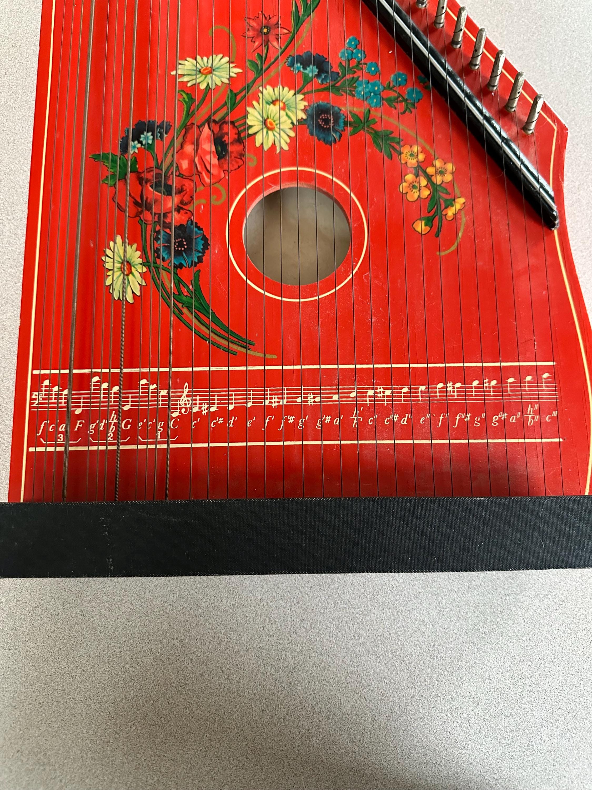 VTG Zither Handpainted Lap Harp, Vintage Red German Wildfower Musical ...