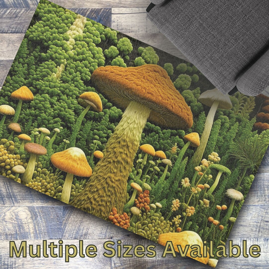 Boho Mushroom and Moss Rug for Bedroom, Living Room, Office Area Rug ...