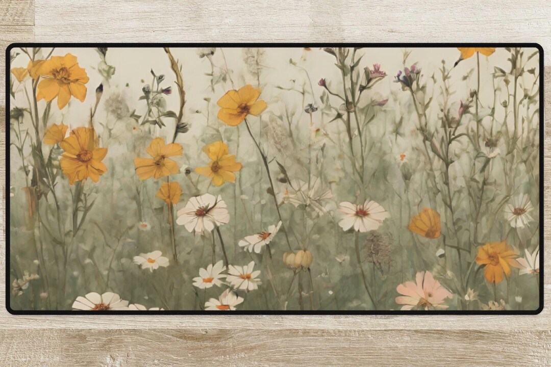 Wildflower Cottagecore Desk Mat, Floral Mouse Pad Green Desk Mat ...