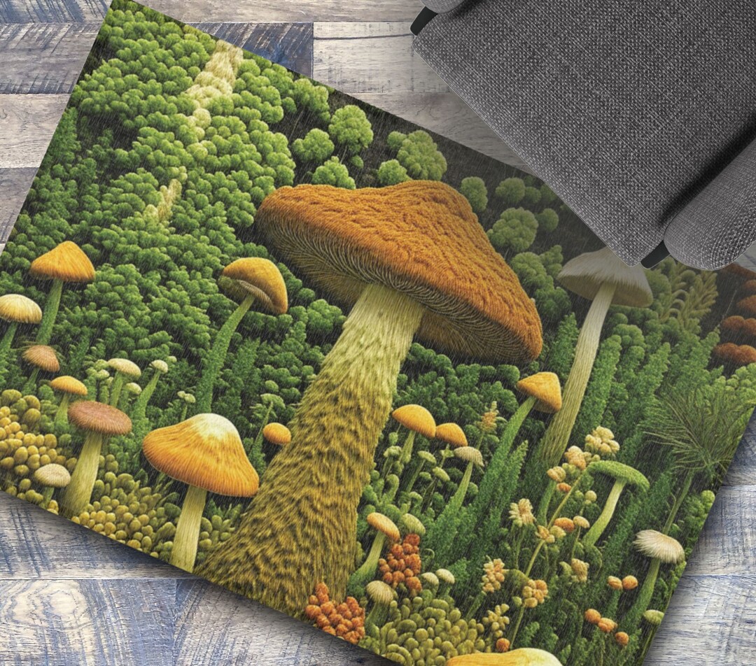 Boho Mushroom and Moss Rug for Bedroom, Living Room, Office Area Rug ...