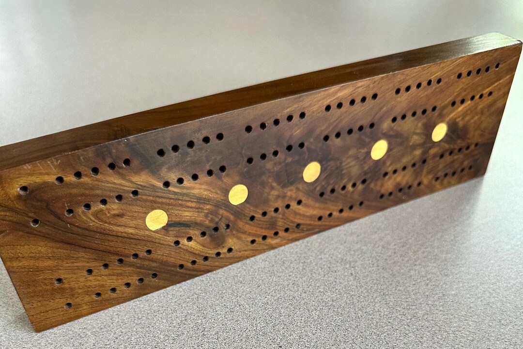 Vintage Walnut Cribbage Board With Oak Inlay, Antique Handmade Hardwood ...