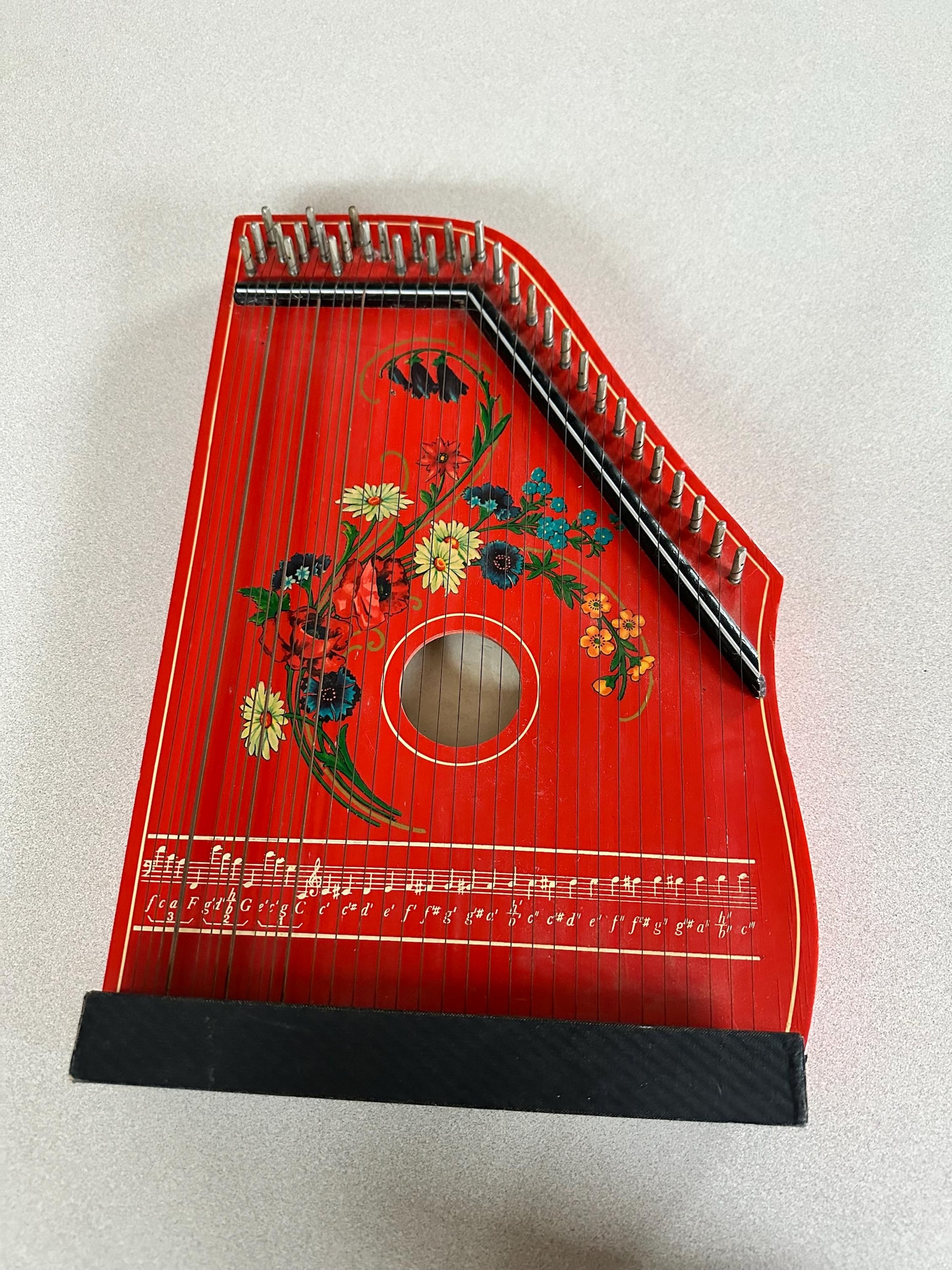 VTG Zither Handpainted Lap Harp, Vintage Red German Wildfower Musical ...