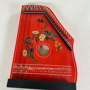 VTG Zither Handpainted Lap Harp, Vintage Red German Wildfower Musical ...
