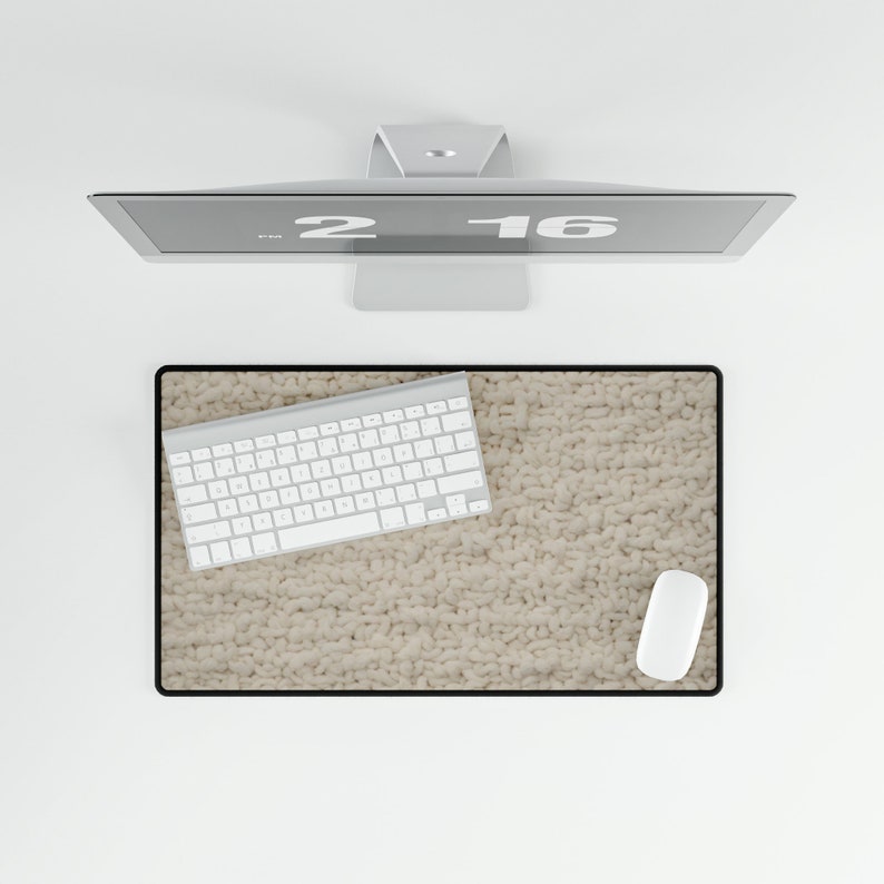 Off White Wool Knit Cottagecore Desk Mat Printed Ivory Knotted Mouse ...