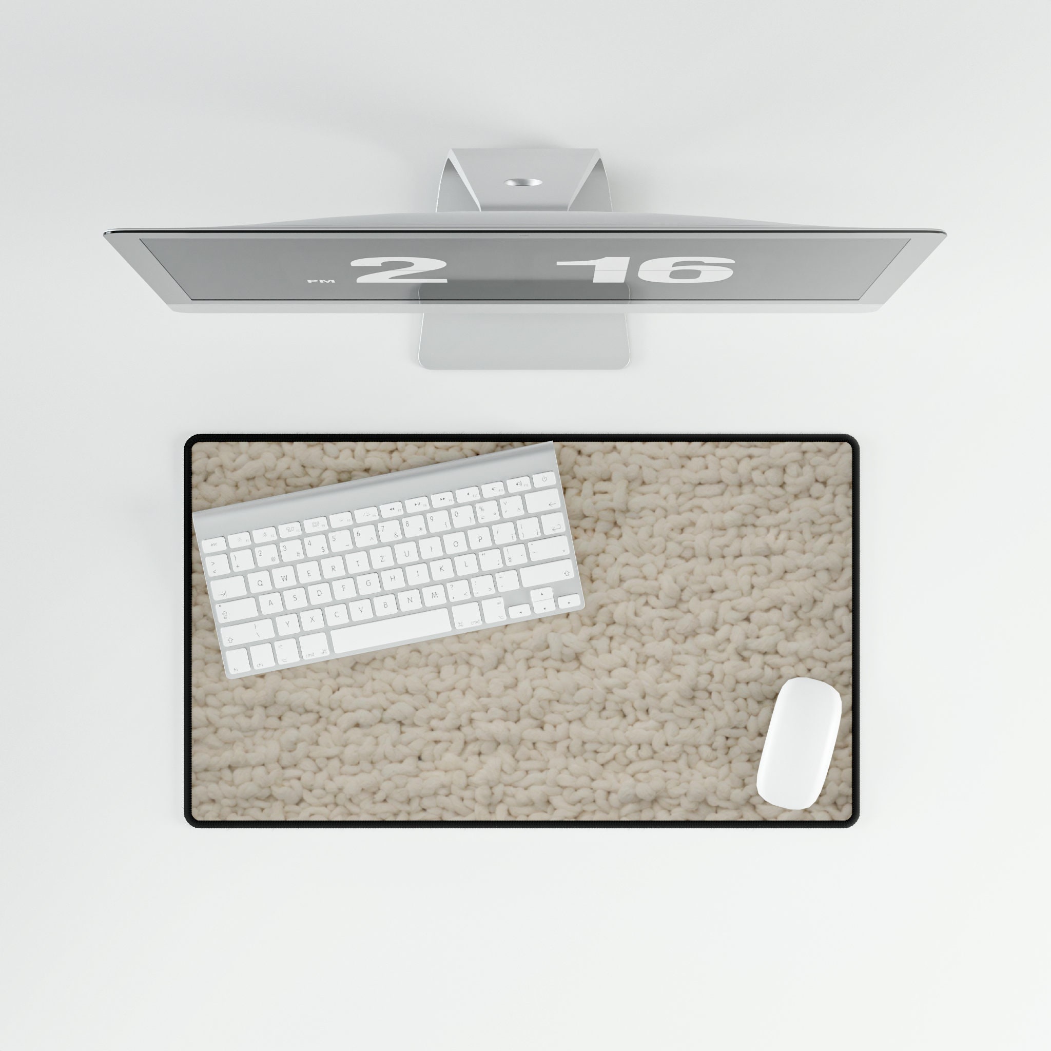 Off White Wool Knit Cottagecore Desk Mat Printed Ivory Knotted Mouse ...