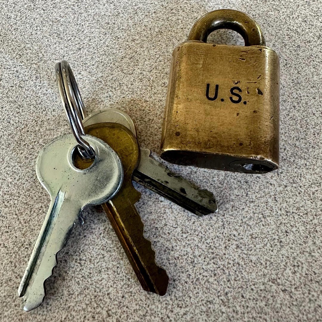 WWII US Army Brass Padlock, Authentic Small World War 2 Lock With Keys ...