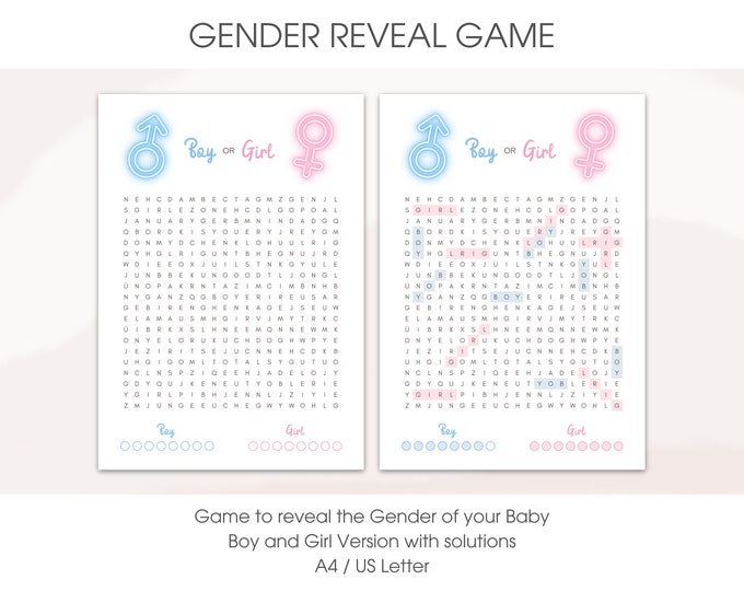 It's a Girl Puzzle, Gender Reveal Word Search Activity, Baby Shower ...