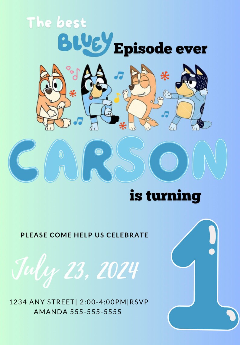 Bluey Custom Personalized Invitations Send via Text or Print - Etsy