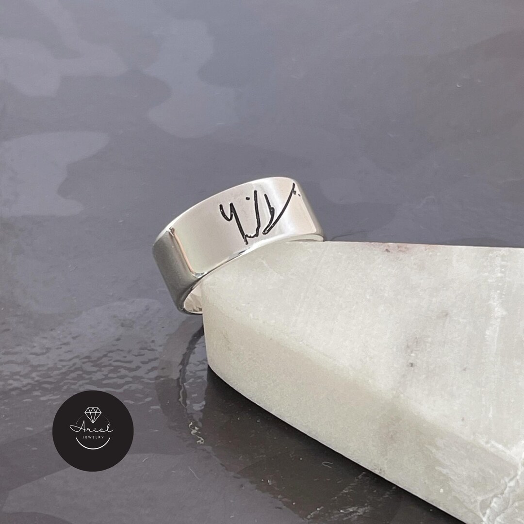 Custom Signature Ring - 925 Sterling Silver 10 Mm Wide Band With Actual ...