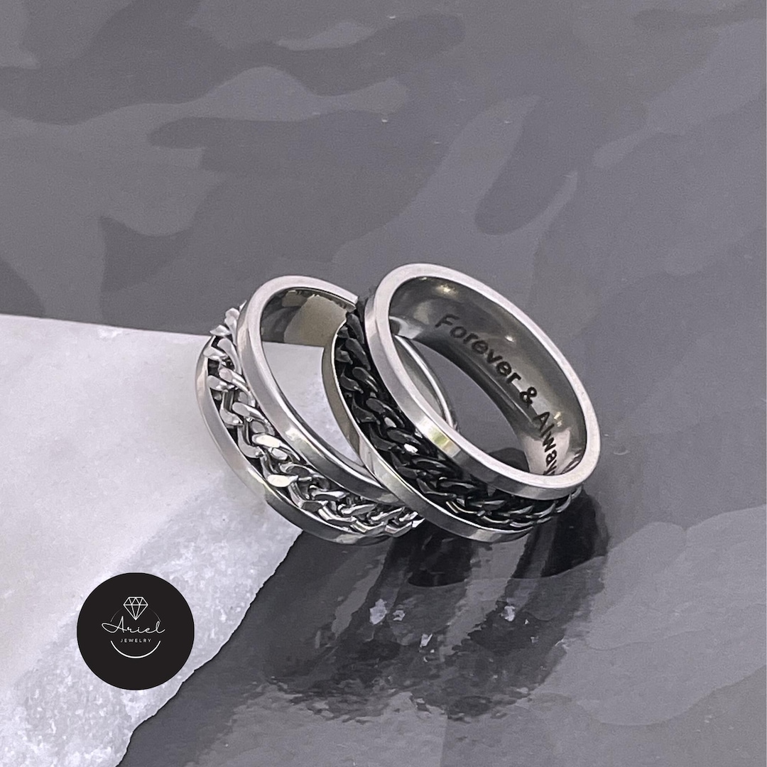 Personalized Stainless Steel Spinning Fidget Ring - Engraved Anxiety ...