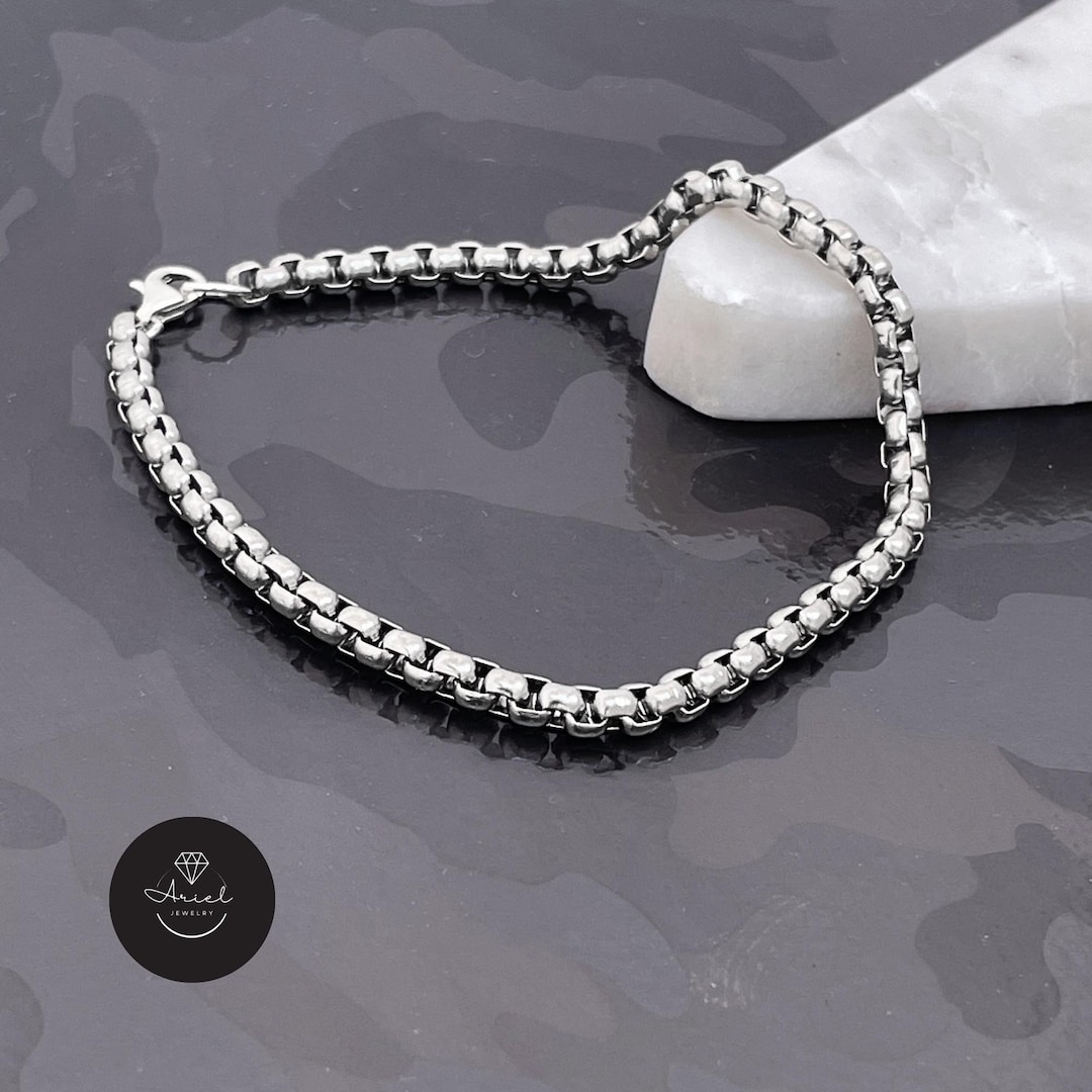 Stainless Steel Round Box Chain Bracelet - Modern Link Jewelry for Men ...