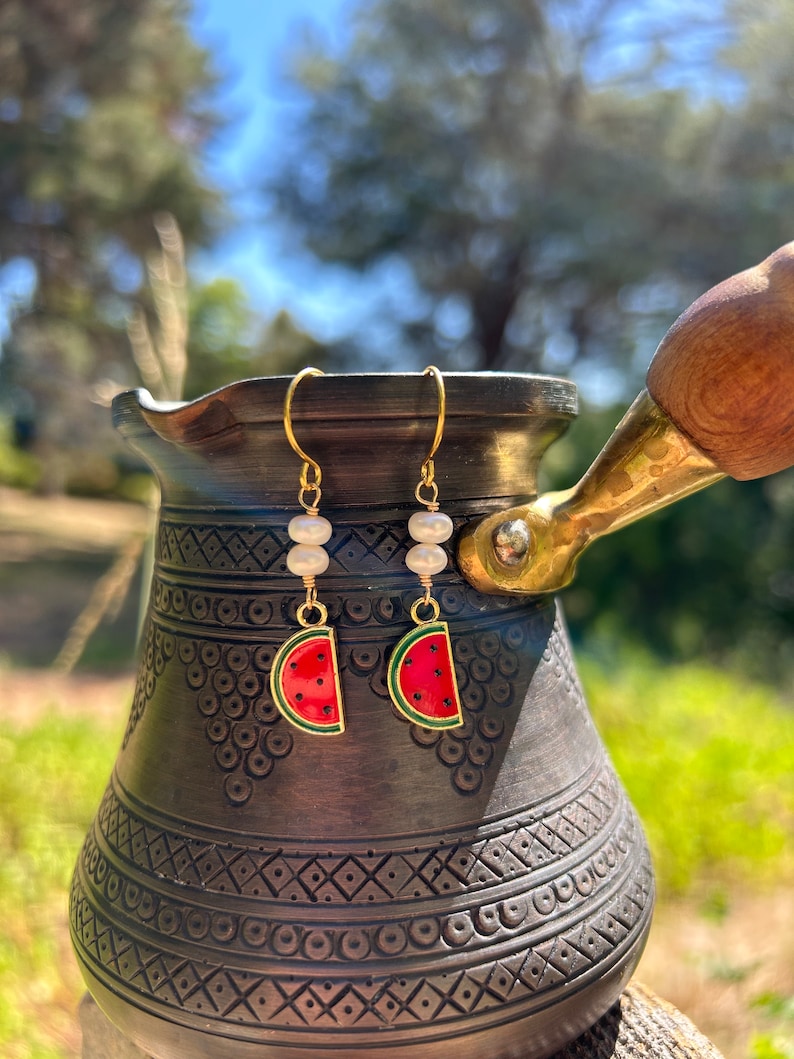 14K Gold Plated Palestine Watermelon Pearl Earrings Solidarity Jewelry ...