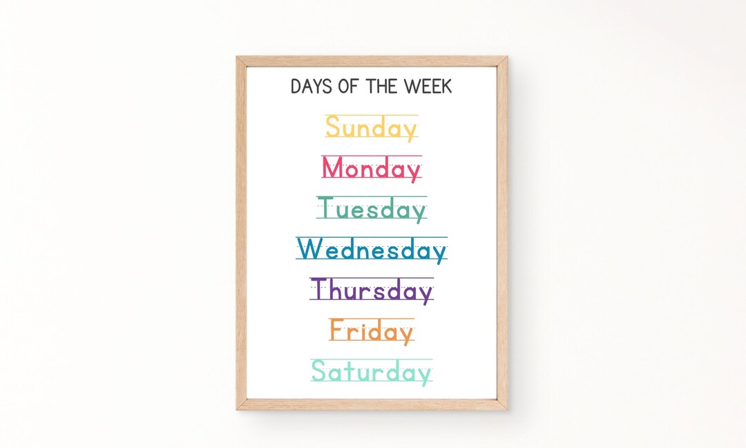 Rainbow Days of the Week Chart - Brighten up Learning Every Day - Etsy