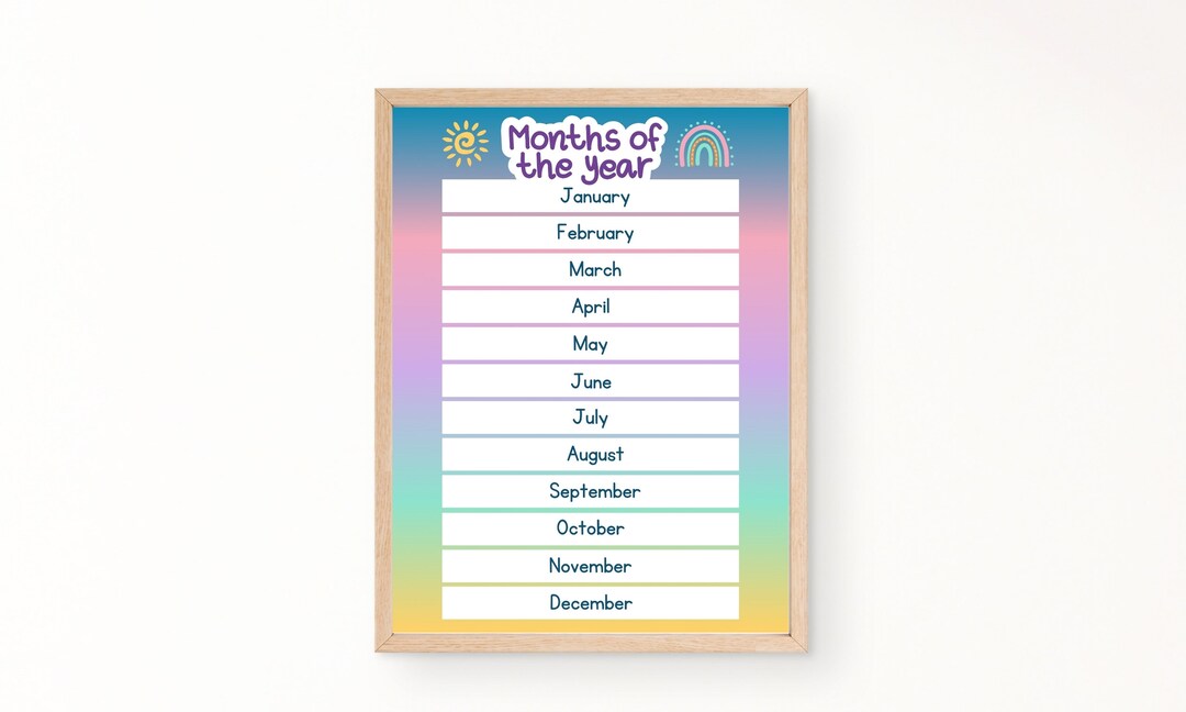 Sunrise Rainbow Months of the Year Poster - Colorful Calendar Art for ...