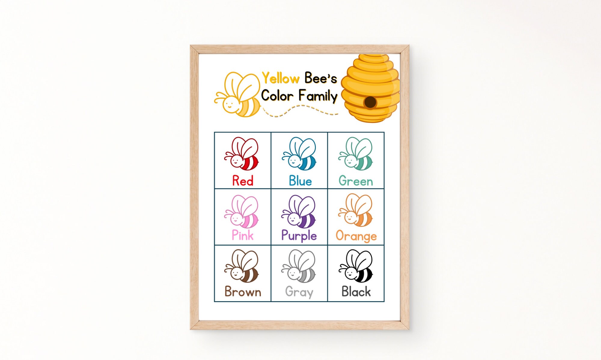 Bee-themed Color Learning Chart Printable Color Recognition Poster for ...