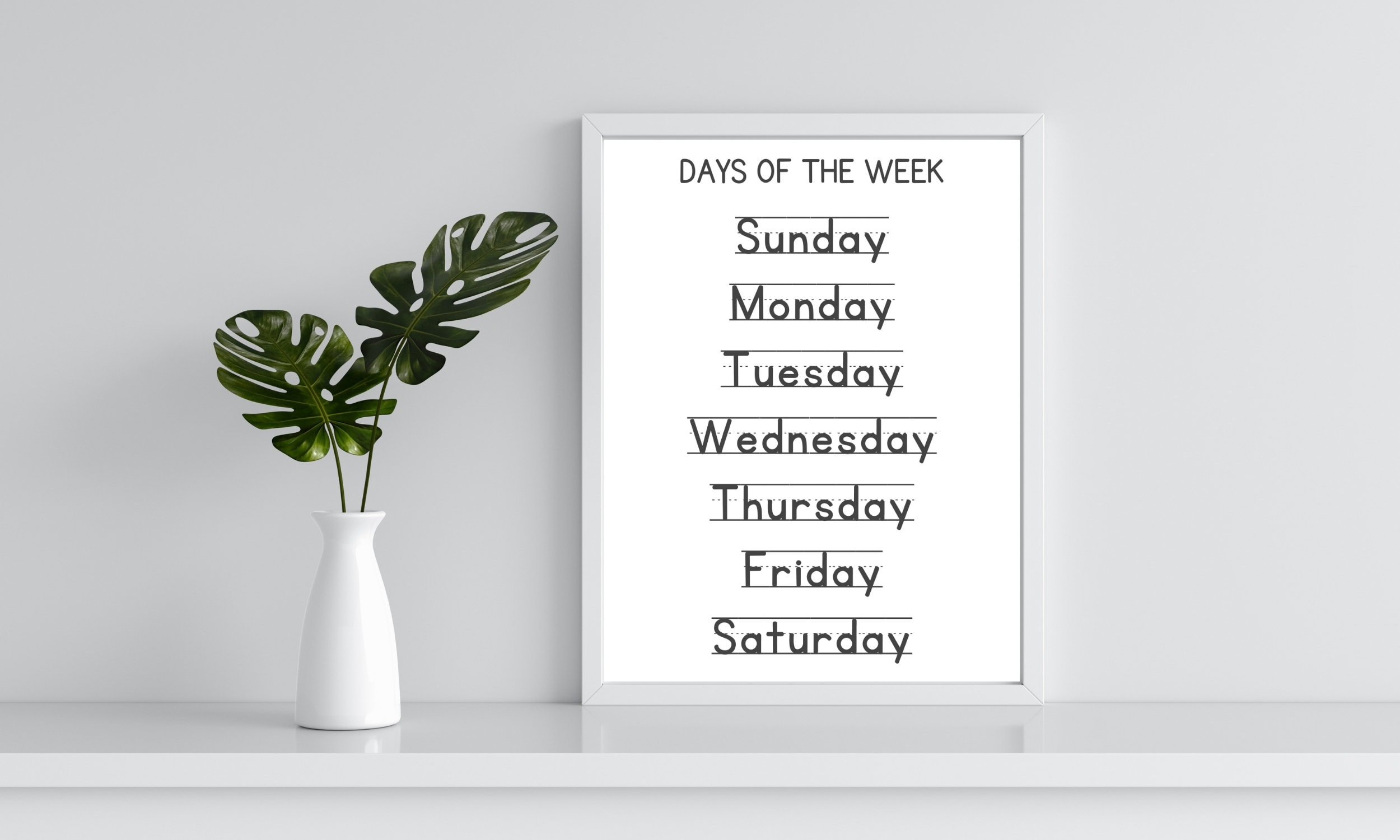 Monochrome Days of the Week Chart - Elegant Black & White Educational ...