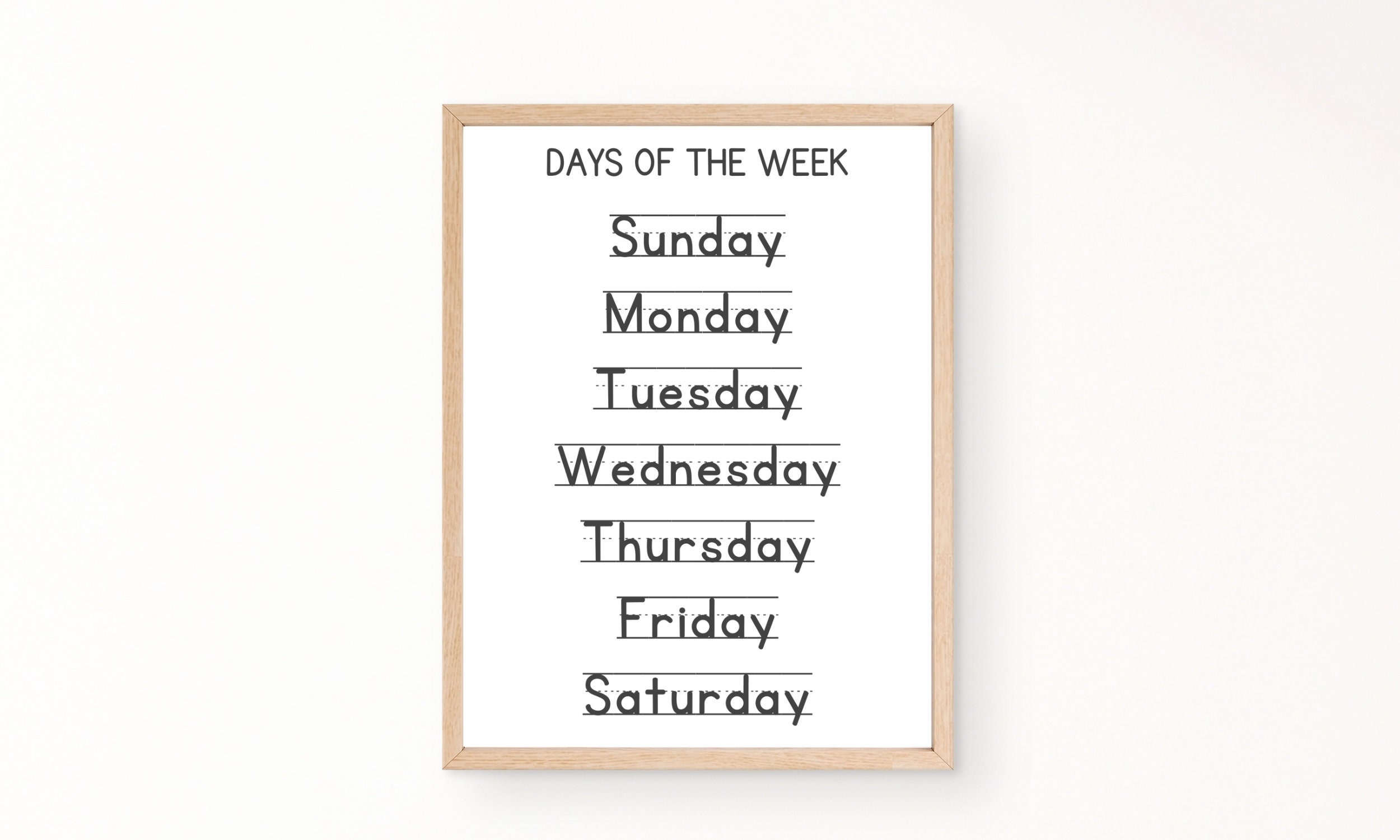 Monochrome Days of the Week Chart - Elegant Black & White Educational ...