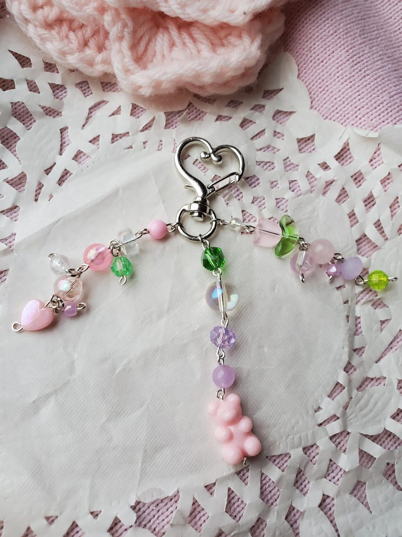 Kawaii Colorful Pastel Beaded Gummy Bear Cluster Keychain - Etsy