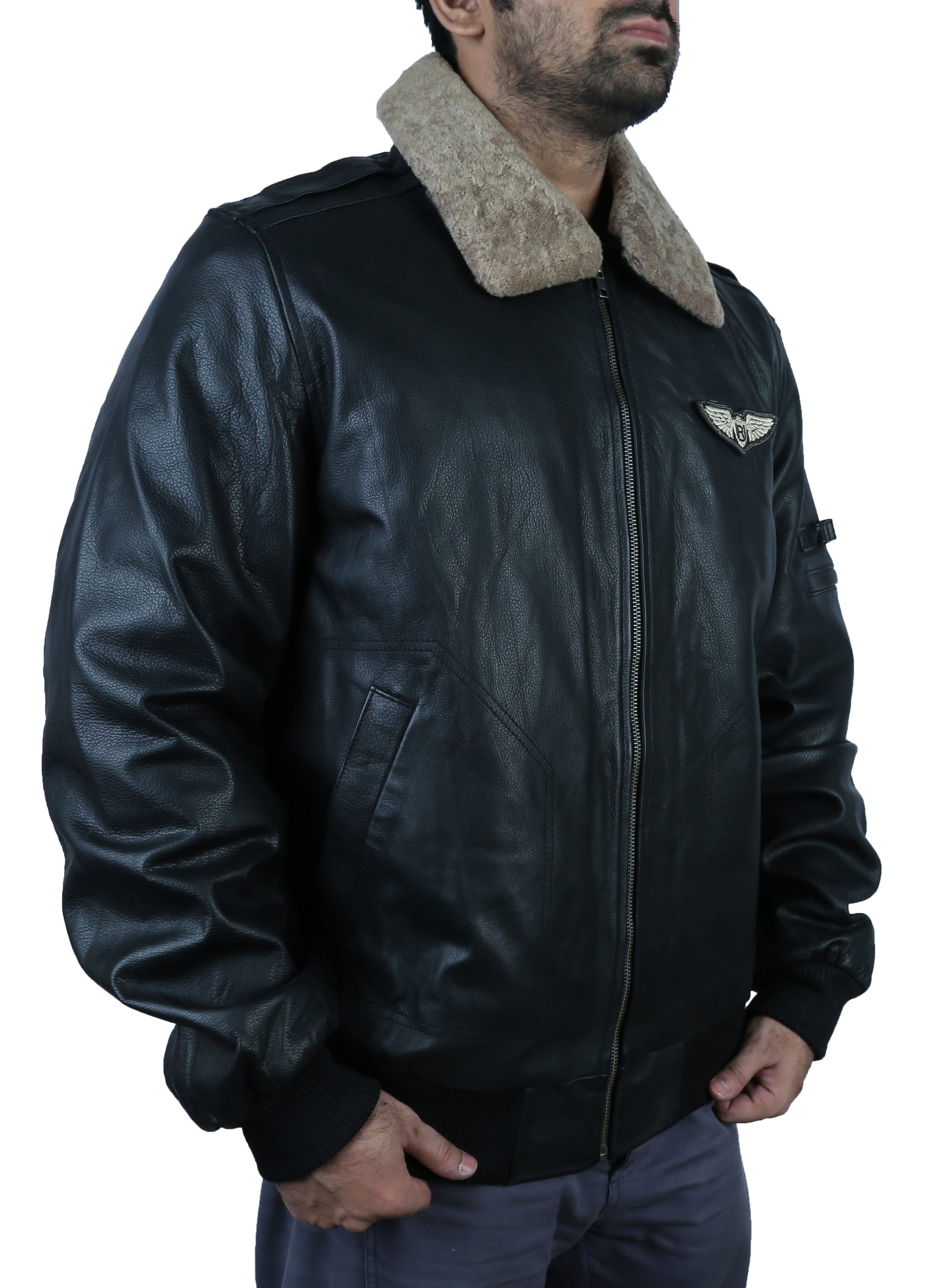 Men's Shearling Collar - Bomber Flight Aviator Lambskin Black Leather ...