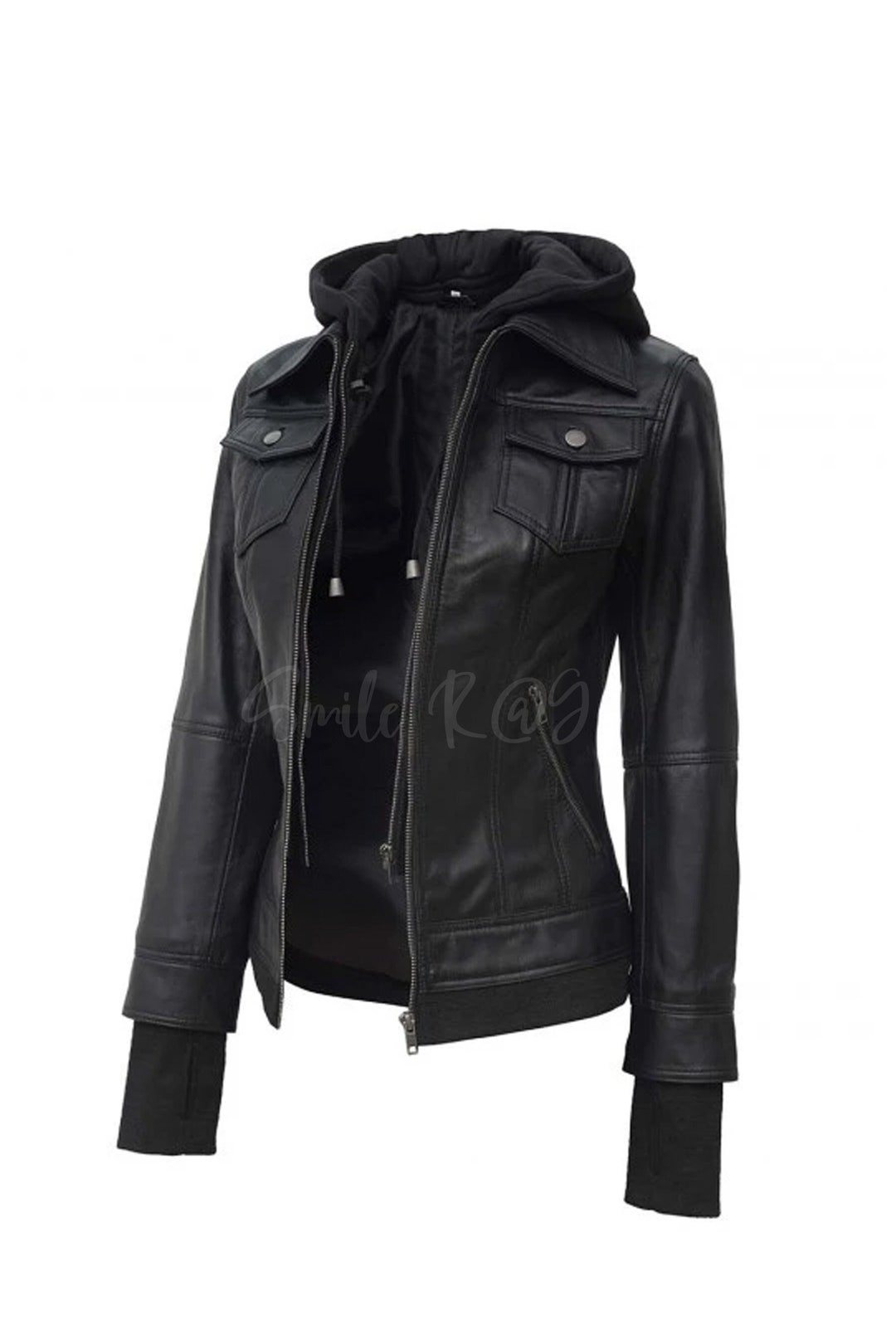 Lambskin Leather Bomber Jacket With Removable Hoodie - Handmade - Etsy