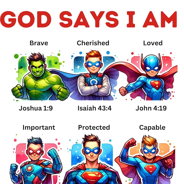 Superhero God Says I Am PNG Boy Affirmation Sublimation Design Poster ...