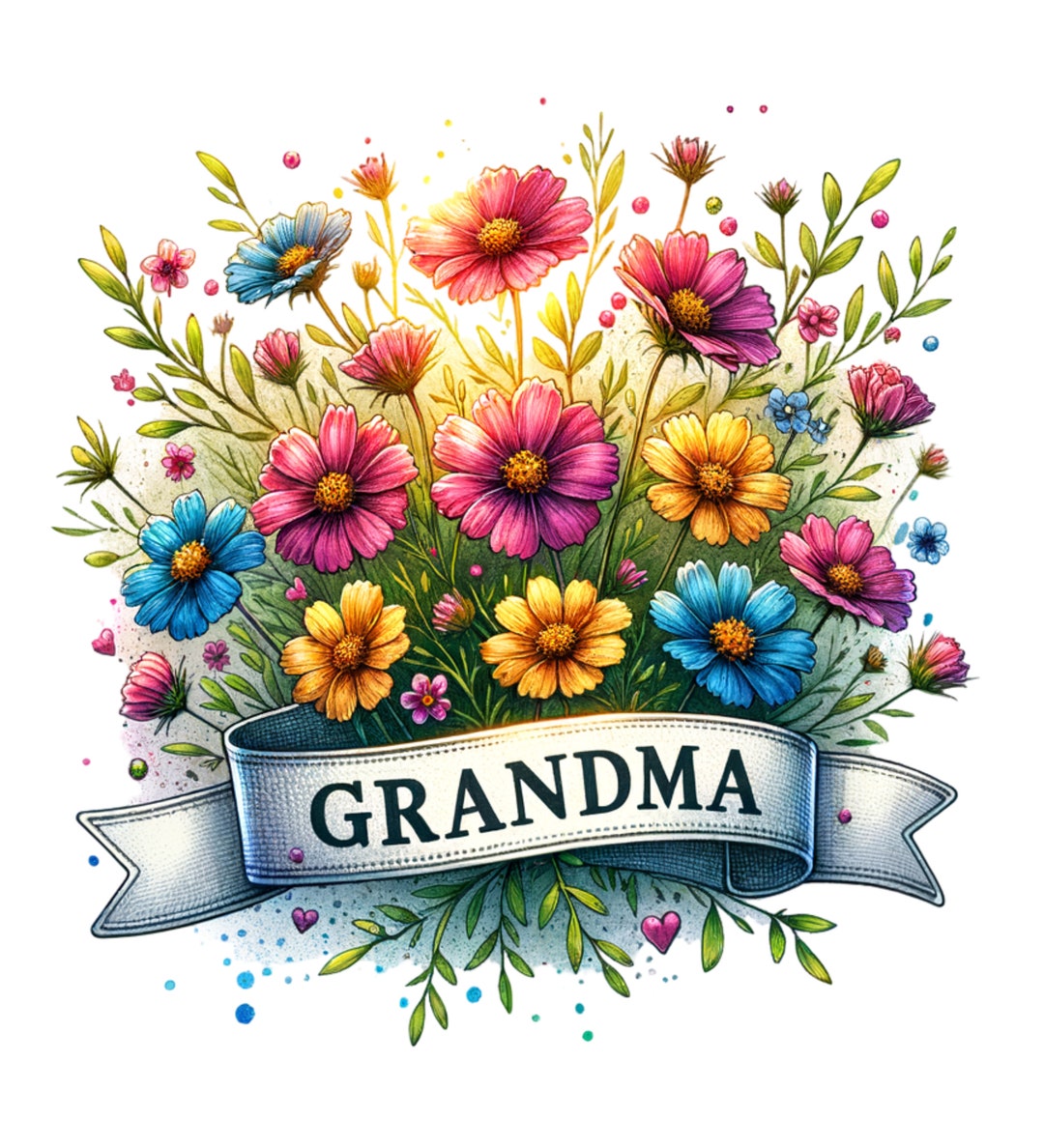 Grandma Wildflowers Clipart, Mothers Day Gift, Watercolor Transparent ...