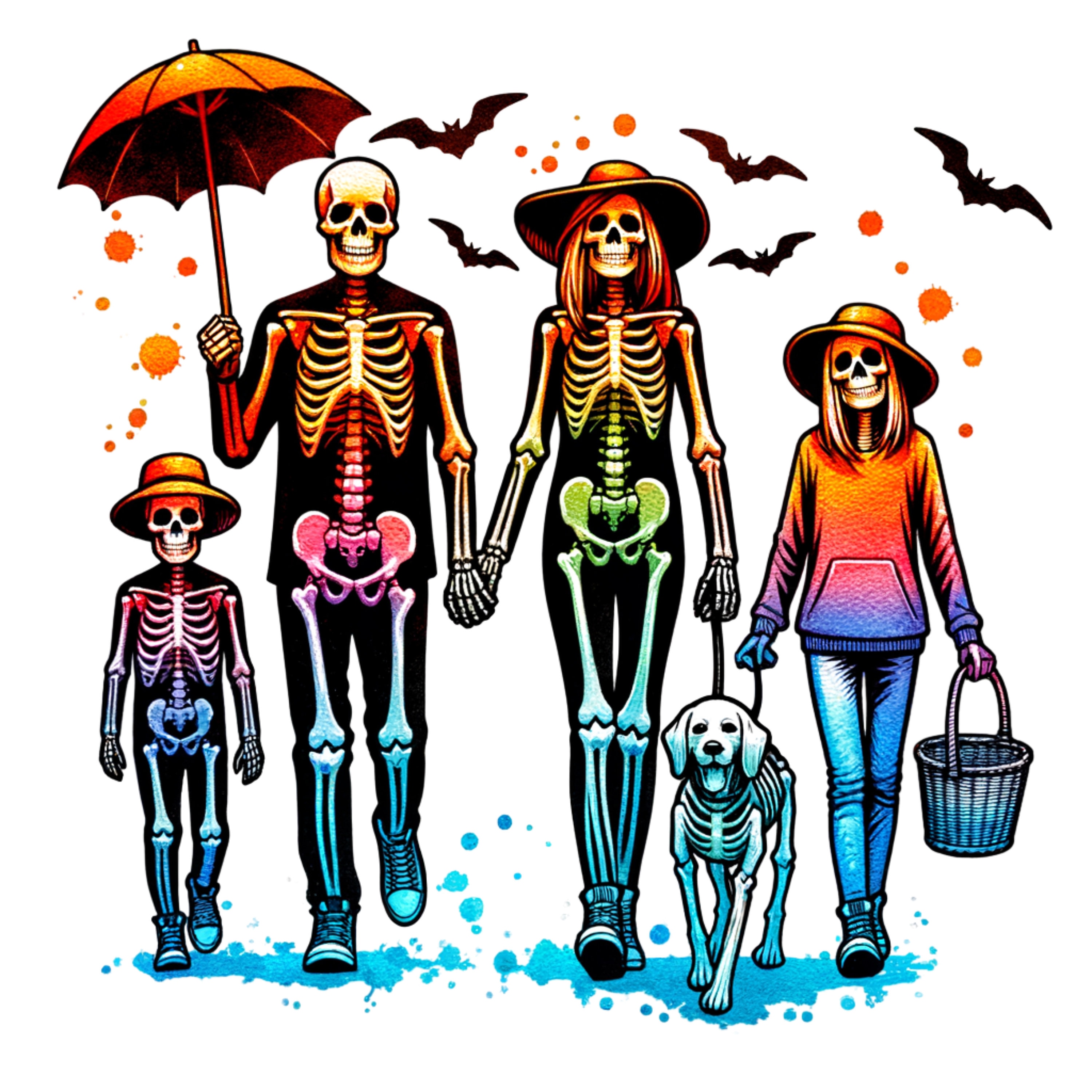 Halloween Skeleton Family Clipart Dog Skeleton Shirt Design Instant ...