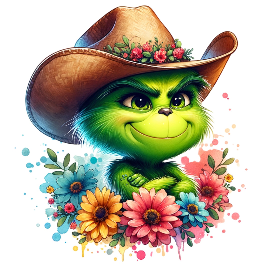 Wild Western Baby Grinch Spring Watercolor Clipart, Sublimation Design ...