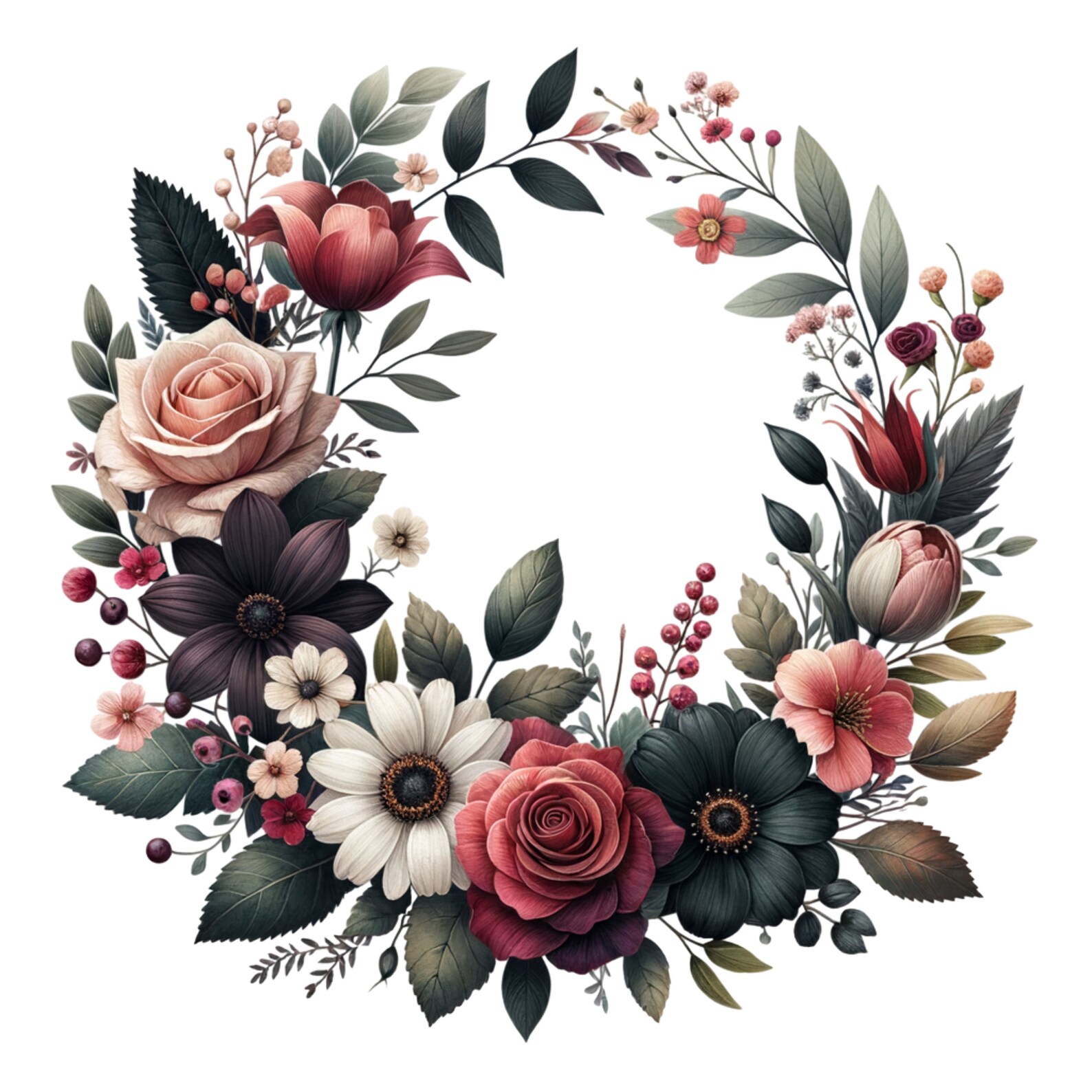 Set of 5 Spring Floral Wreath Clipart Pngs, Wedding Invitation, Decor ...