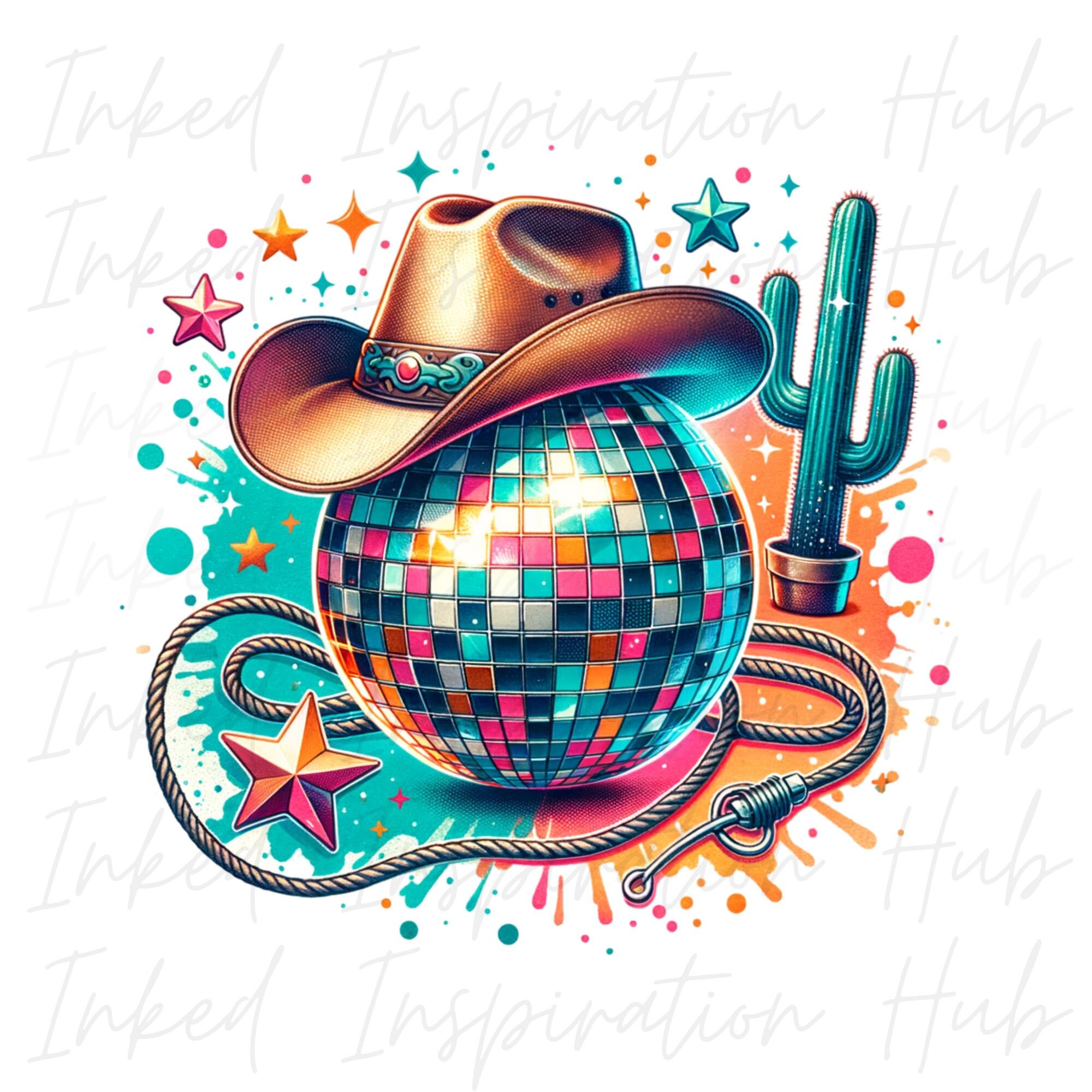 Disco Ball Western SVG PNG Watercolor Clipart Digital Download ...