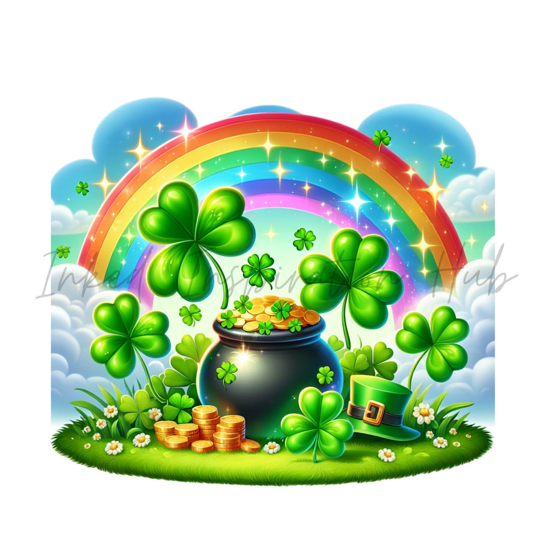 Pot of Gold Saint Patrick's Day PNG Gold Rainbow PNG T-shirt ...