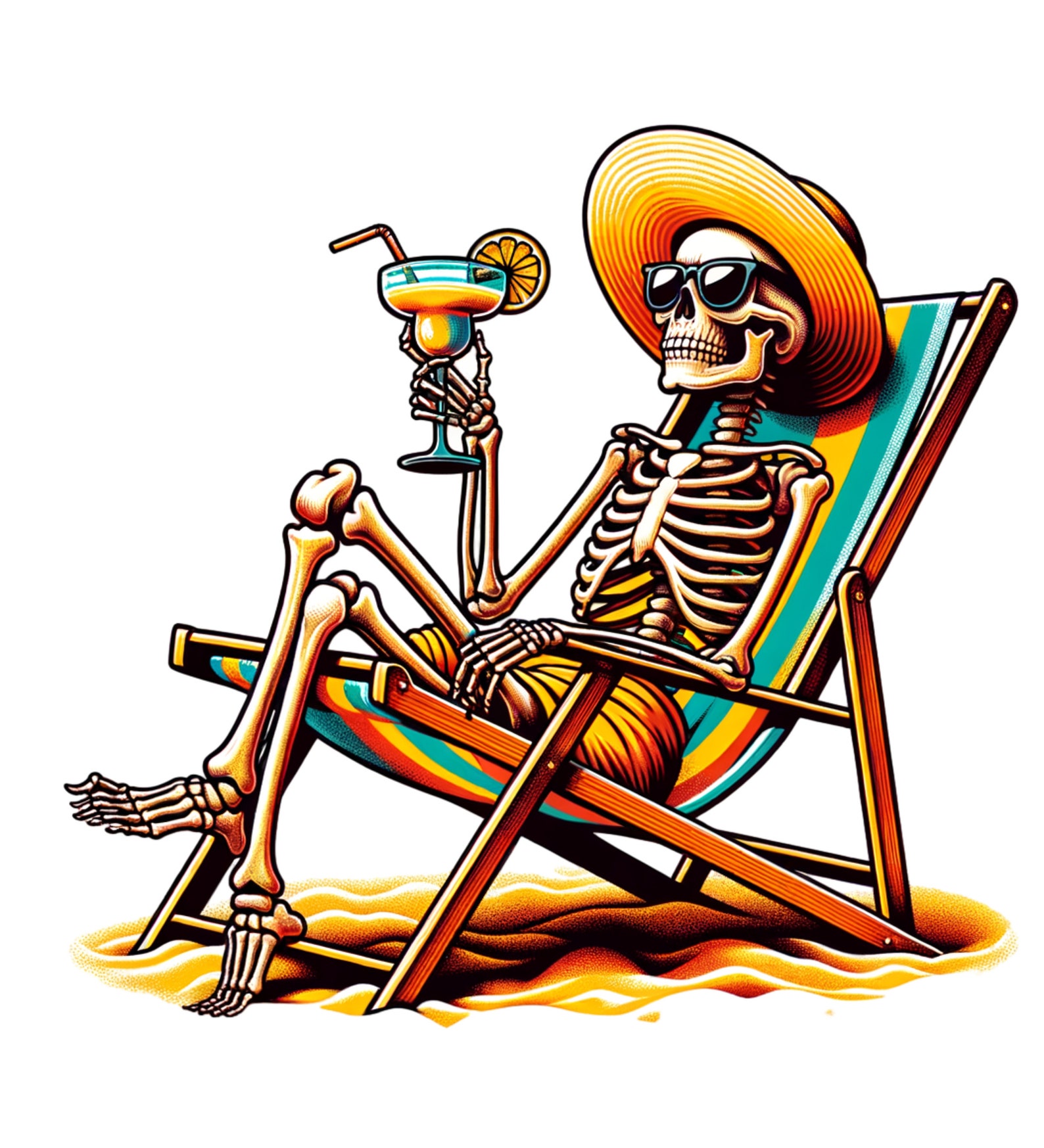 Funny Beach Skeleton Drinking PNG Sticker Design Tote Bag Sublimation ...