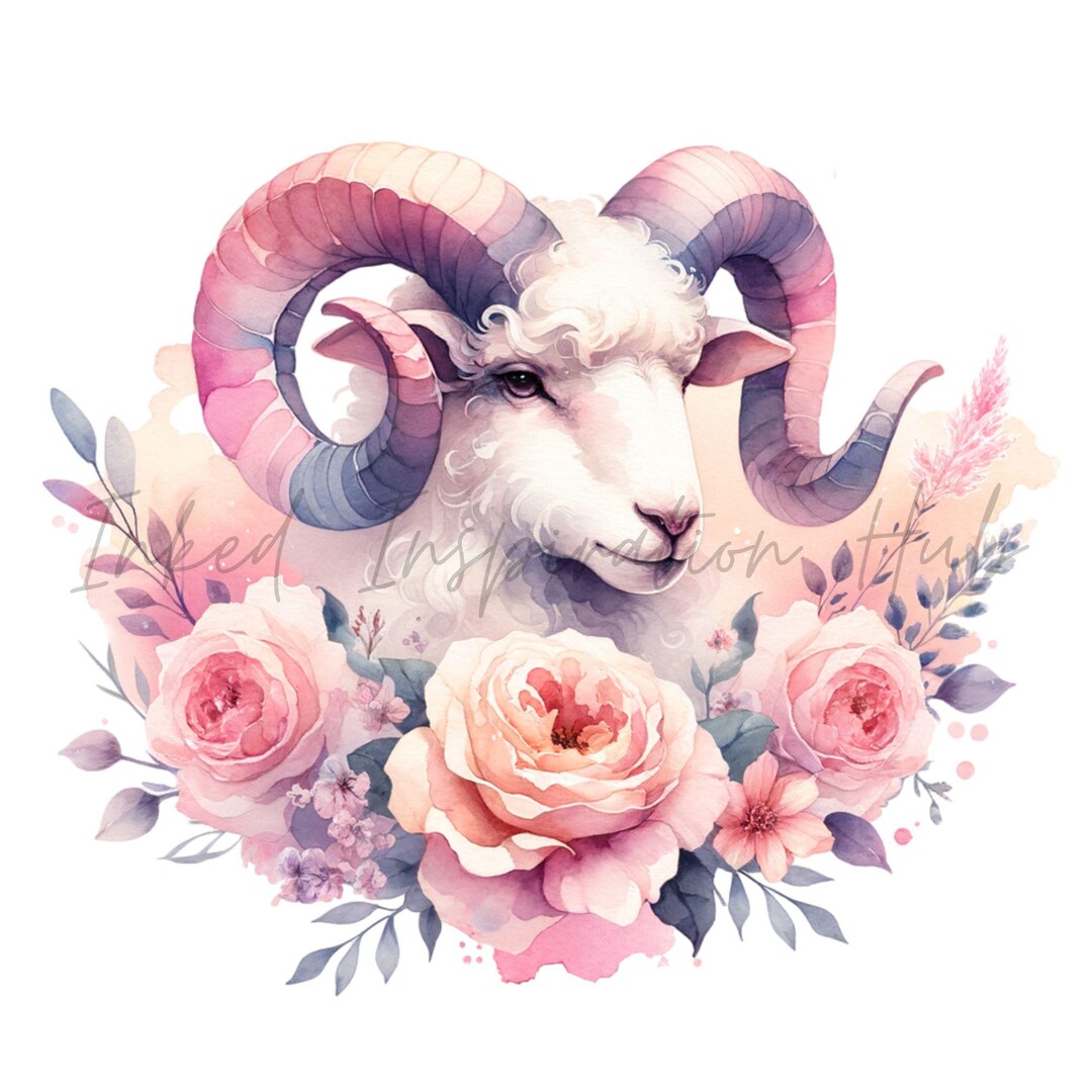 Pastel Zodiac Sign Aries Ram PNG Watercolor Clipart Sublimation Design ...