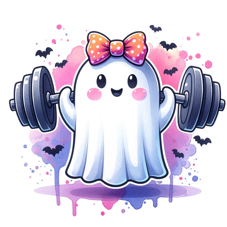 Deadlifting Girly Ghost SVG, PNG Clipart, Gym Ghost With Bats ...