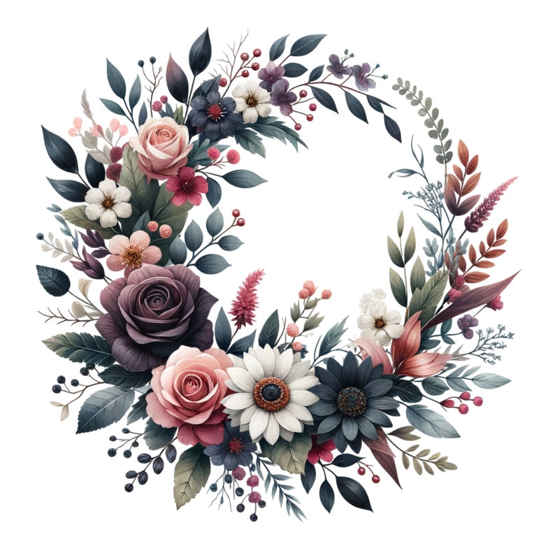 Set of 5 Spring Floral Wreath Clipart Pngs, Wedding Invitation, Decor ...