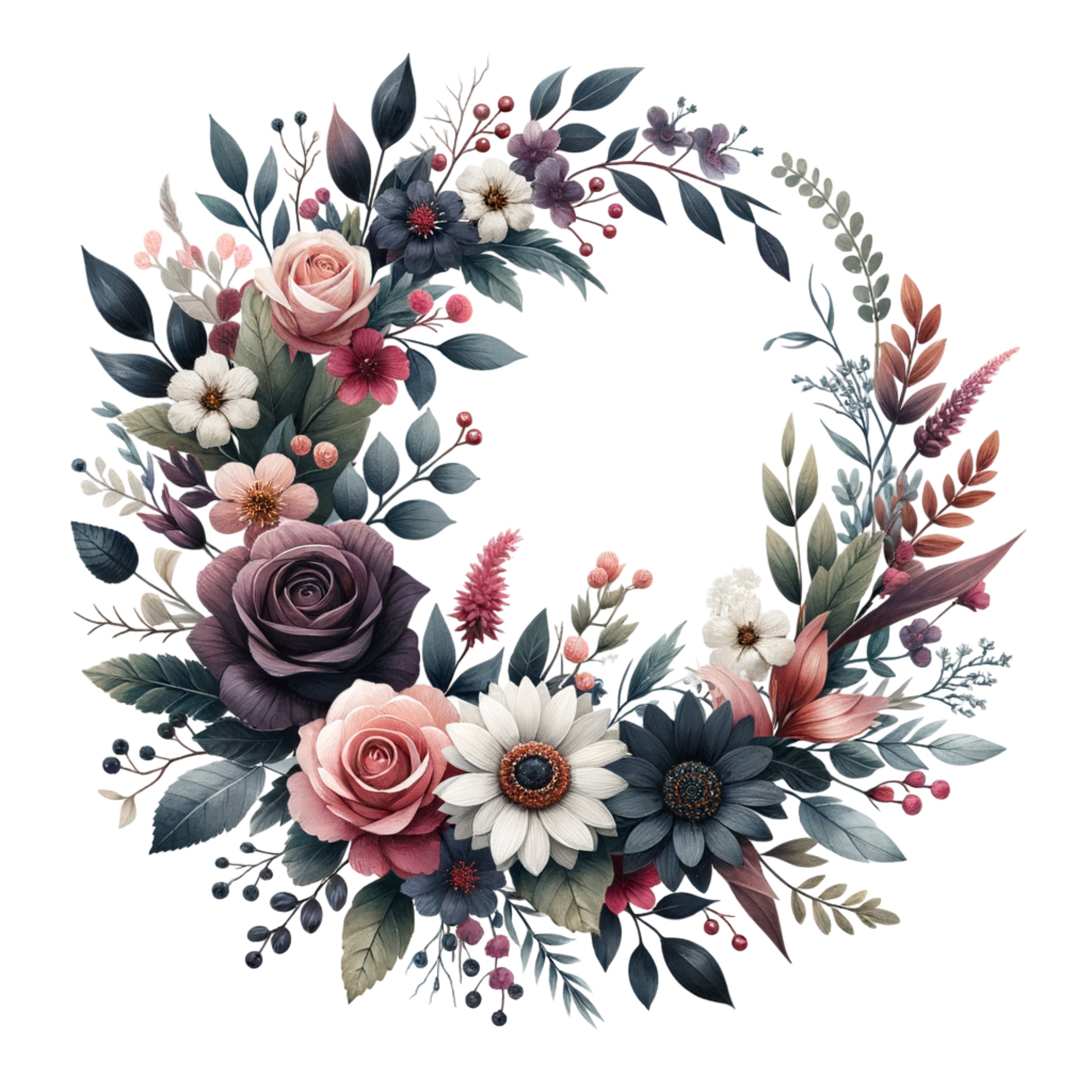 Set of 5 Spring Floral Wreath Clipart Pngs, Wedding Invitation, Decor ...