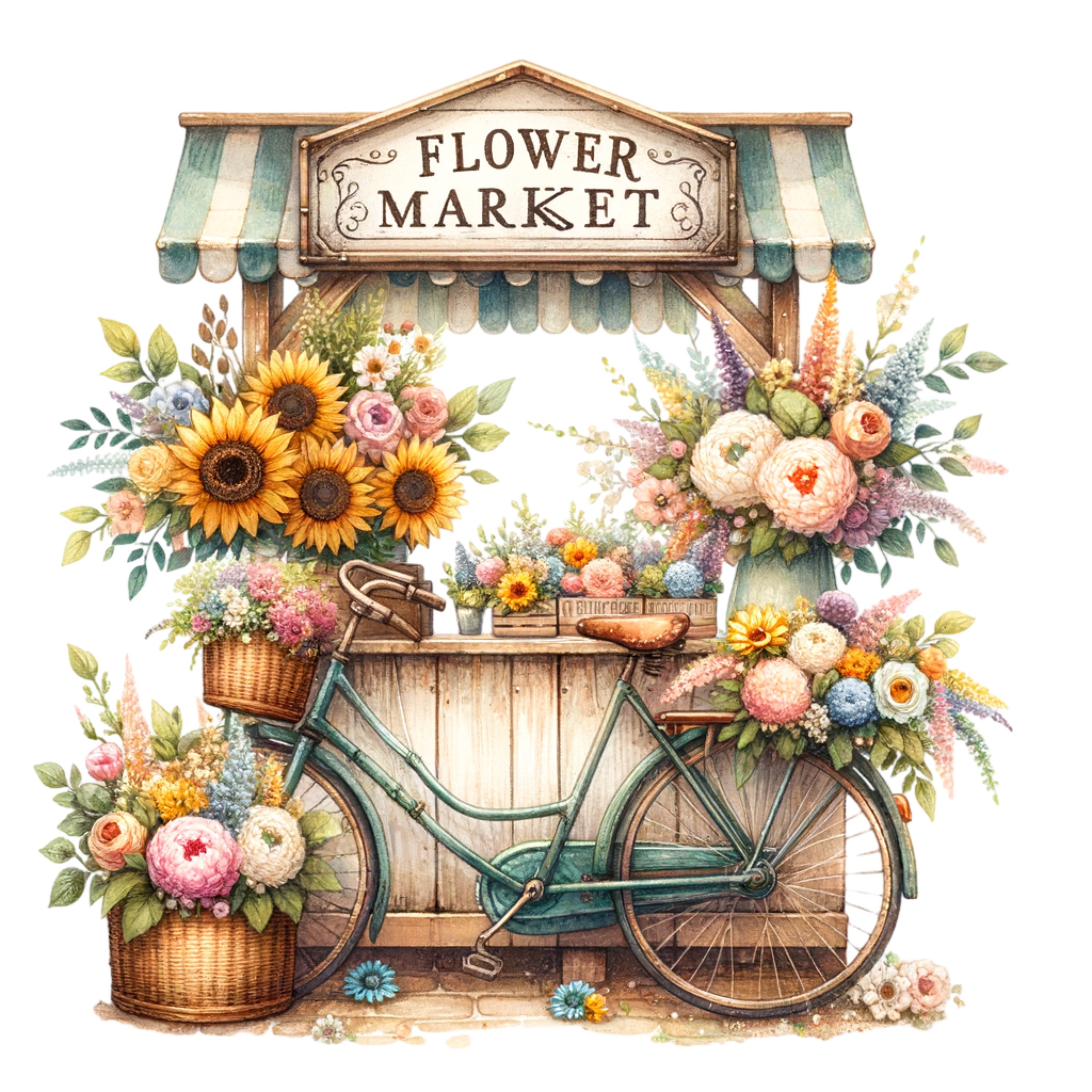Cottagecore Floral Bouquet PNG Clipart Bundle 14PC Flower Market SVG ...