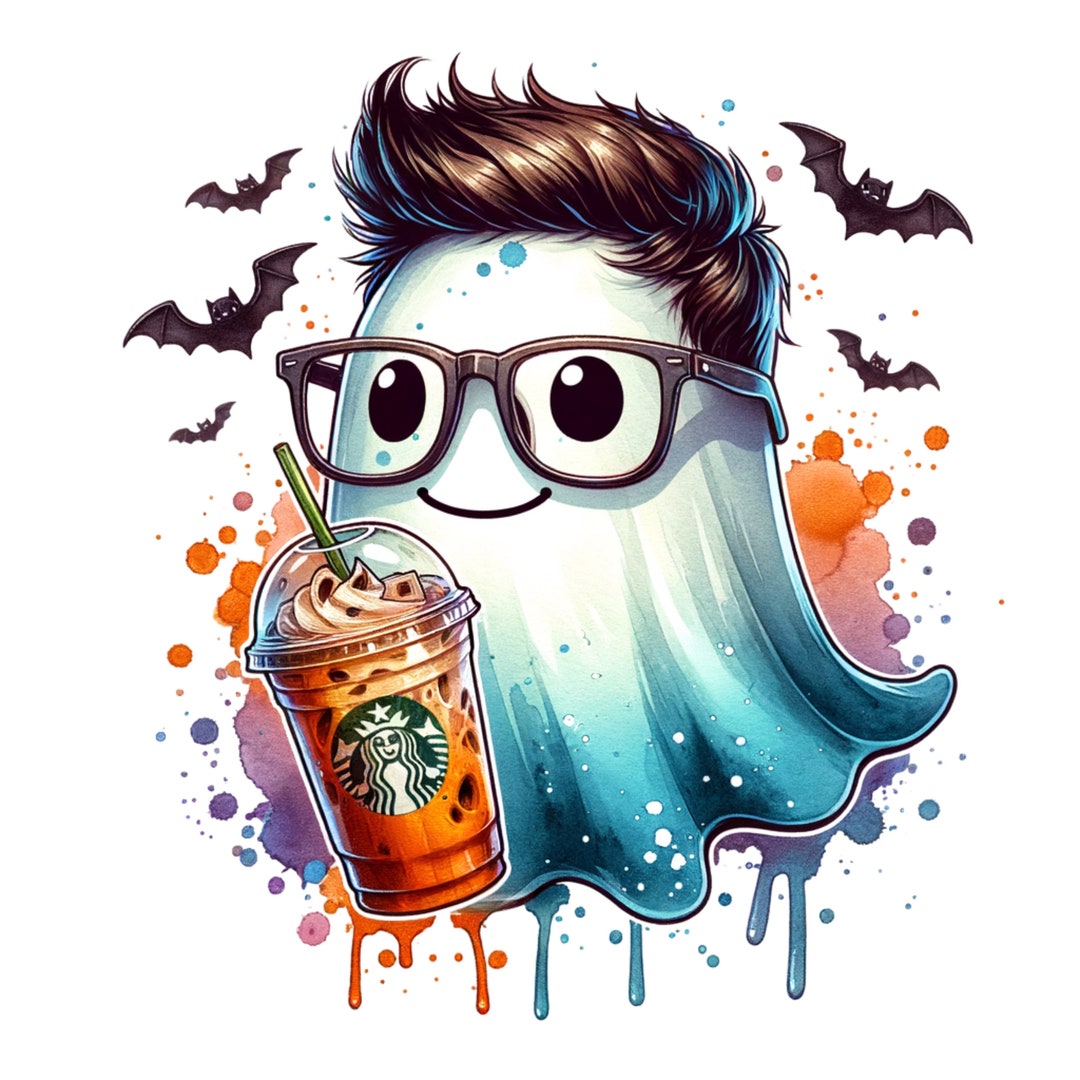 Cute Boy Ghost PNG Iced Coffee Ghost PNG Halloween Bat Sublimation ...