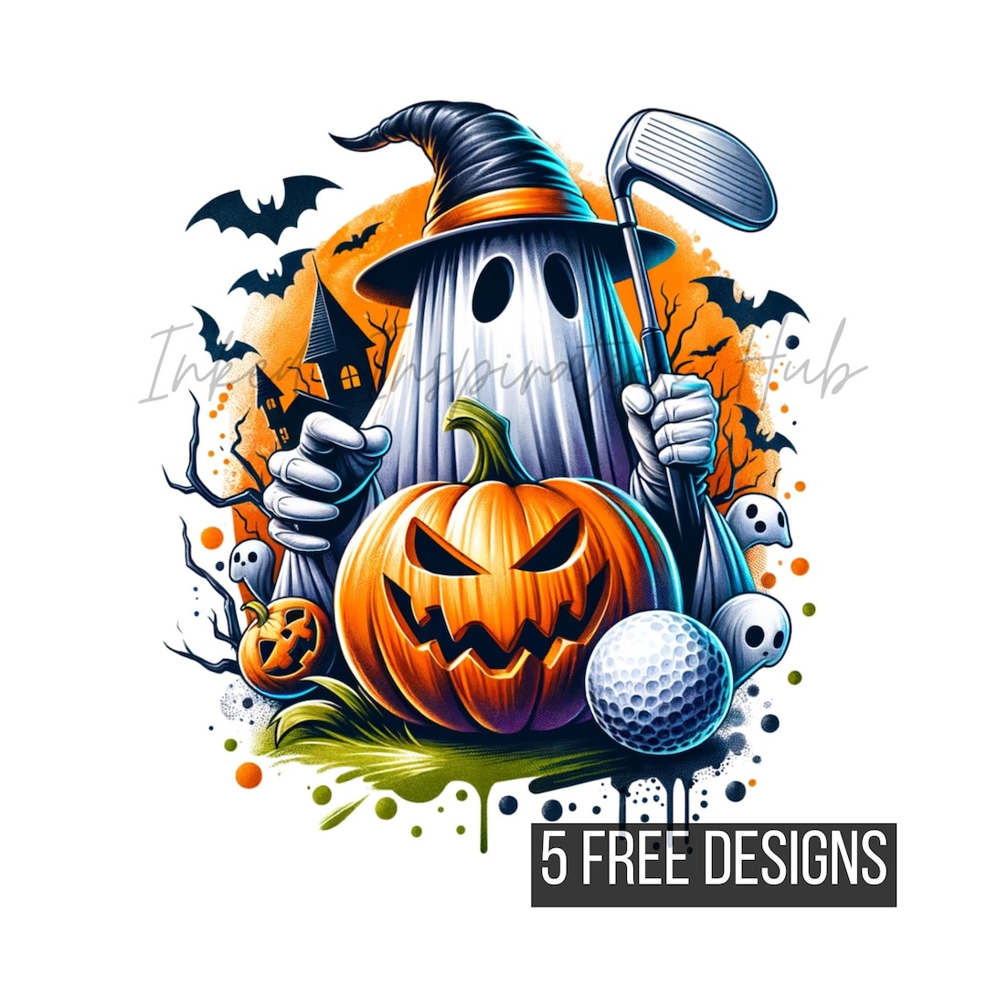 Halloween Golf Ghost PNG Spooky Fall Golfing Pumpkin Design Sublimation ...