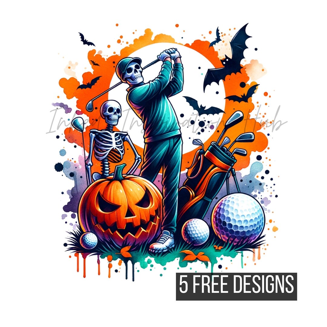 Halloween Golf Skeleton PNG Spooky Fall Golfing Dad Shirt Design ...