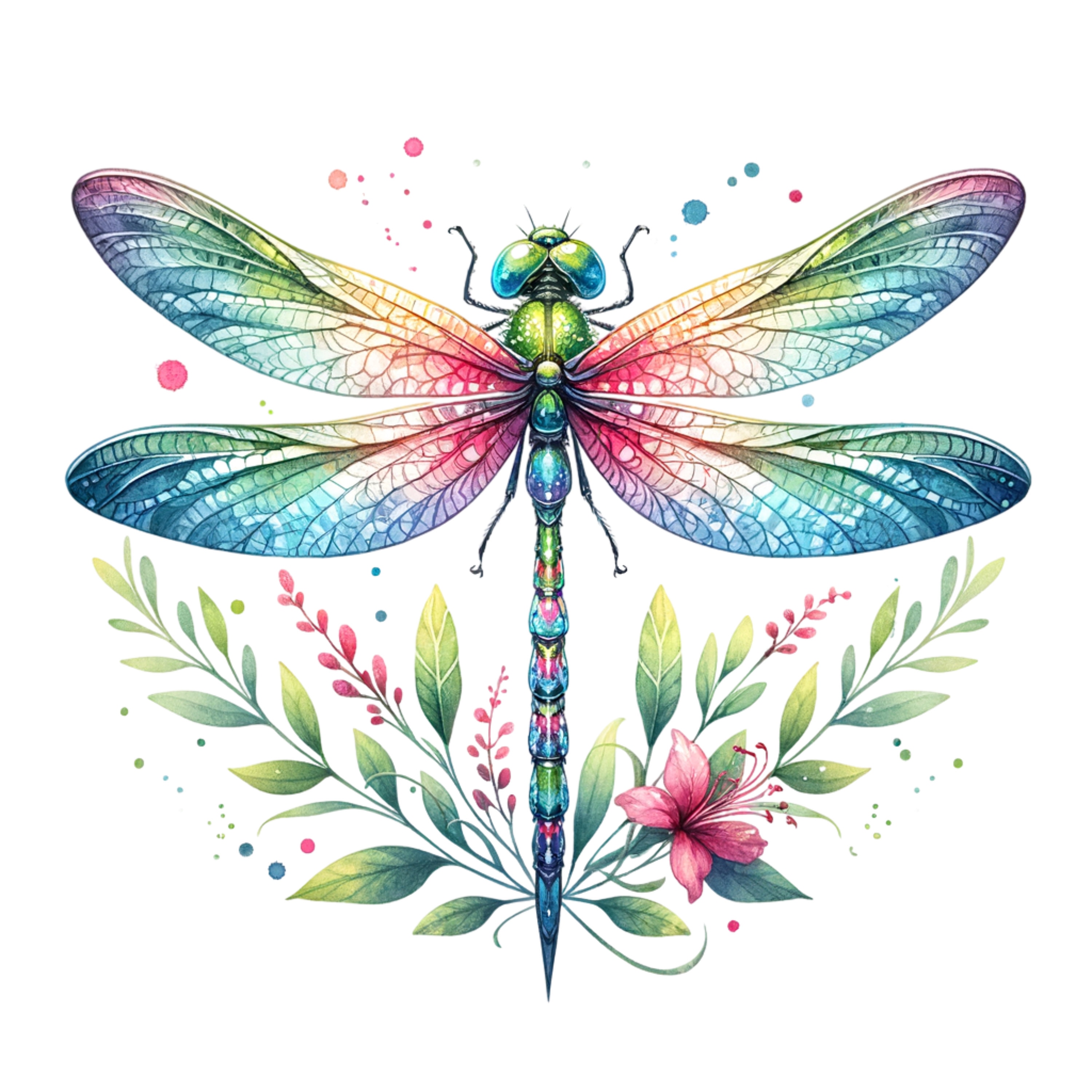 Insect Floral Dragonfly PNG SVG Digital Art Set 5 Printable Wall Art ...