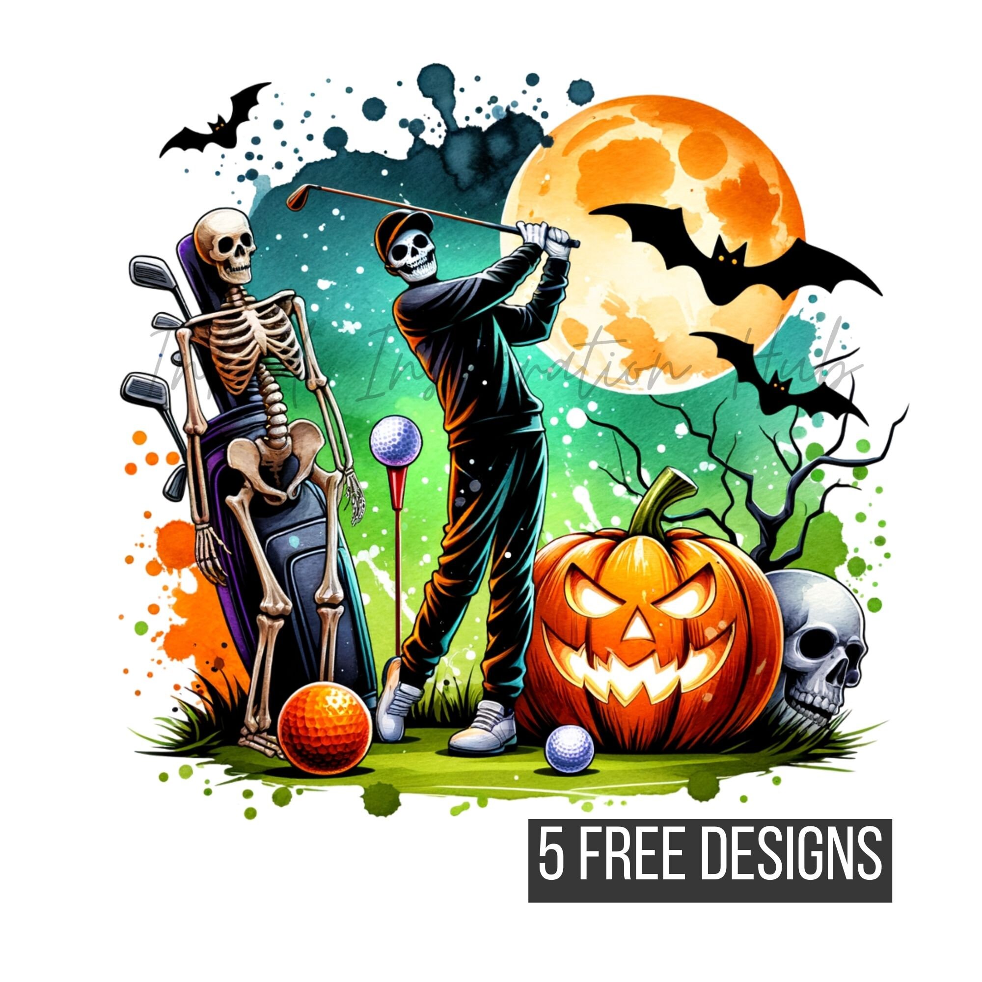 Halloween Golf Skeleton PNG Spooky Fall Golfing Dad Shirt Design ...
