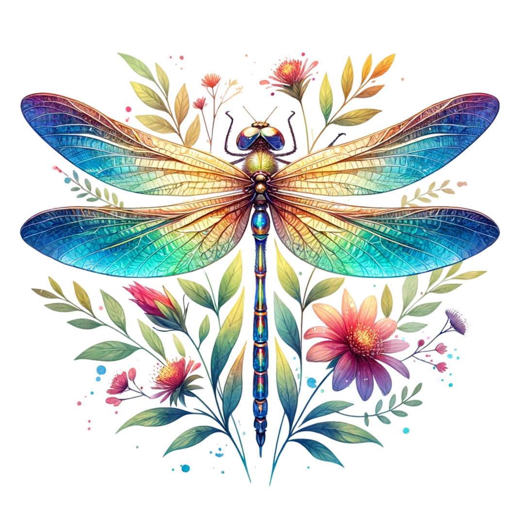 Insect Floral Dragonfly PNG SVG Digital Art Set 5 Printable Wall Art ...