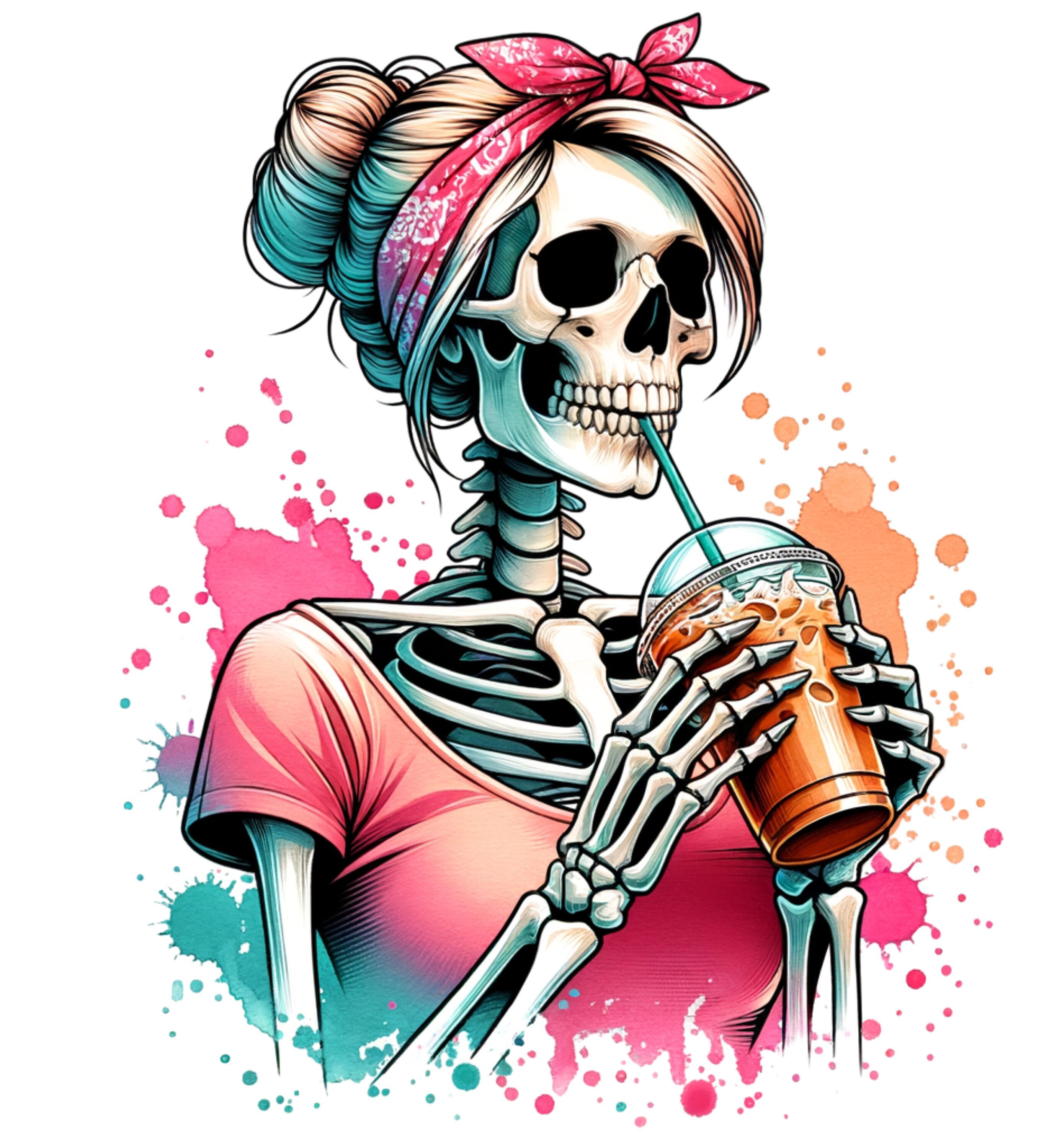 Iced Coffee Stylish Skeleton PNG, Woman Skeleton Sublimation Design ...