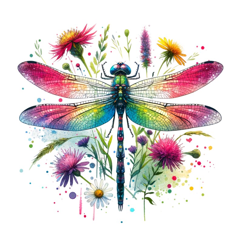 Dragonfly Insect SVG Floral Clipart Set of 5 Bug PNG Sublimation Design ...