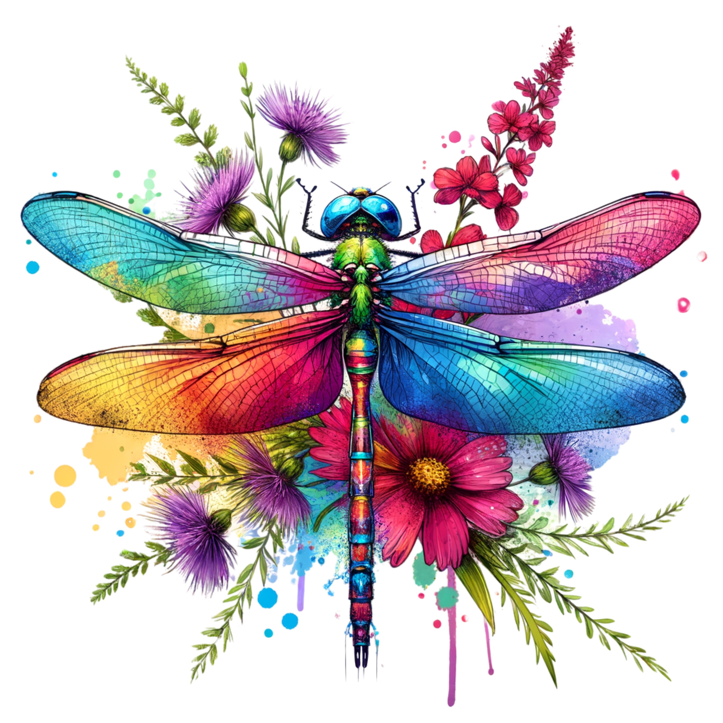 Dragonfly Insect SVG Floral Clipart Set of 5 Bug PNG Sublimation Design ...